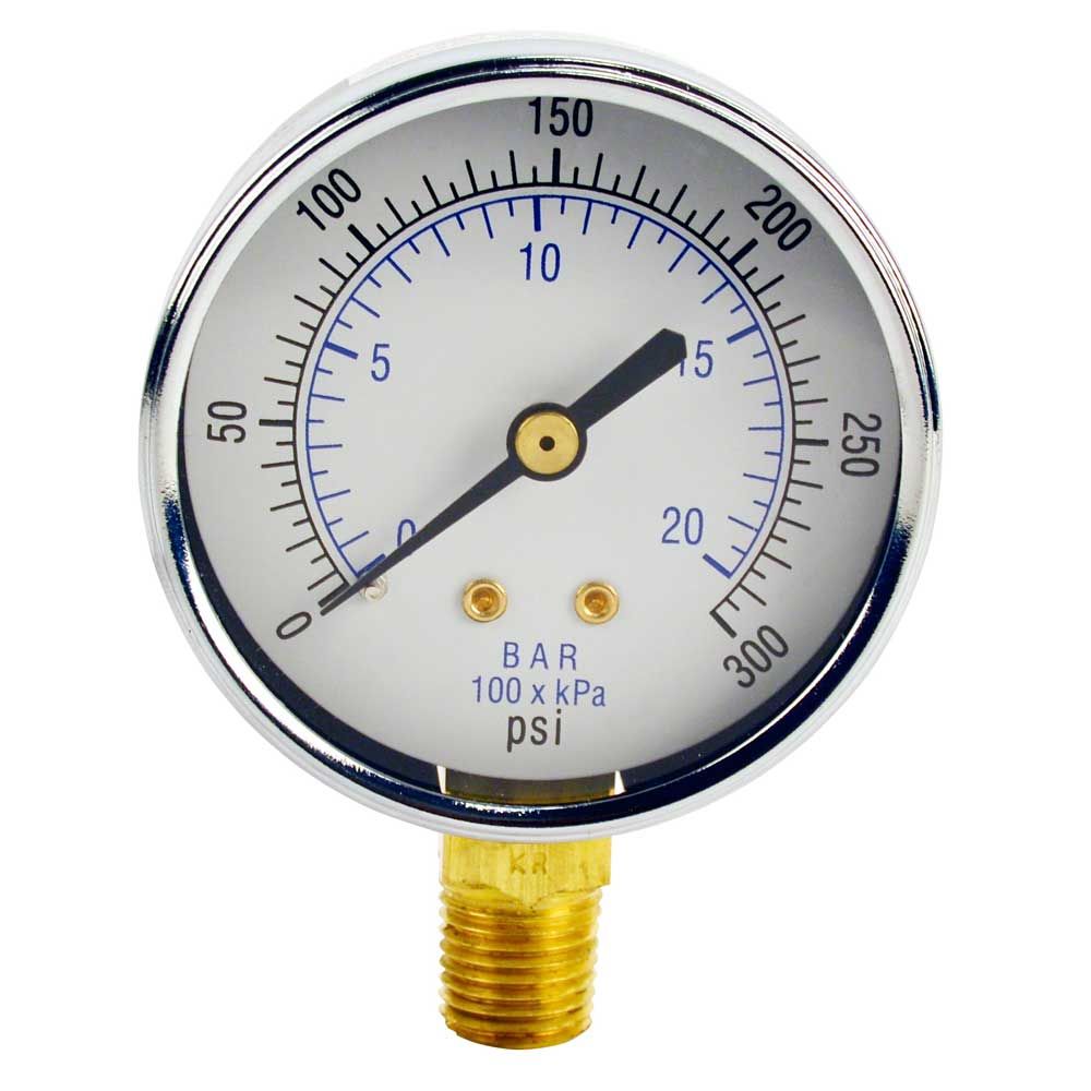 Water Pressure Gauge 300 PSI, 1/4" MPT, 2.5" Glass Dial, Lower Mount ...