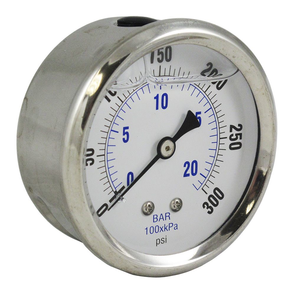 Water Pressure Gauge 300 PSI, 1/4" MPT, 2.5" Plastic Dial, Center Moun ...
