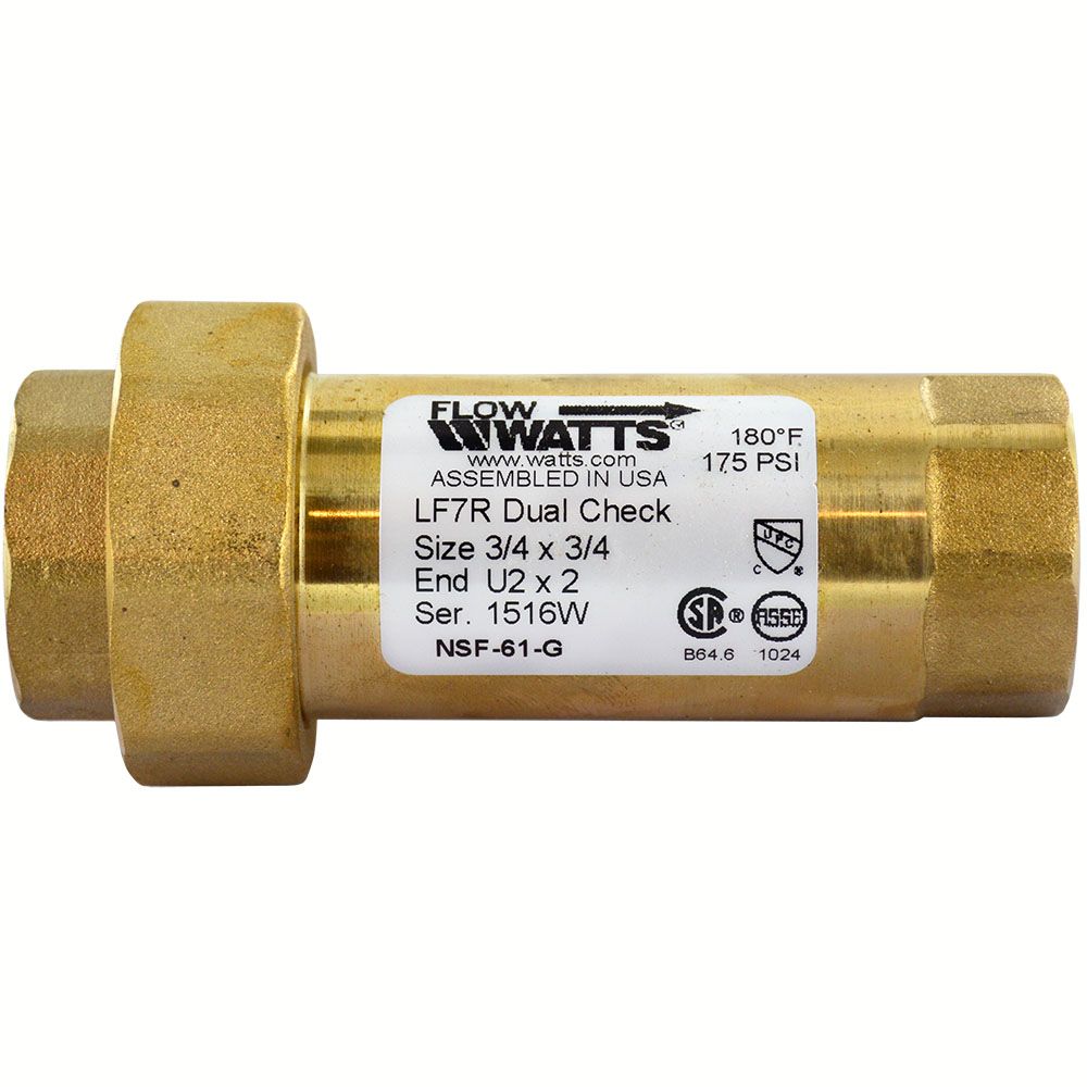 Watts LF7RU2-2 Lead Free Dual Check Valve 3/4 Union FNPT x 3/4 FNPT ...