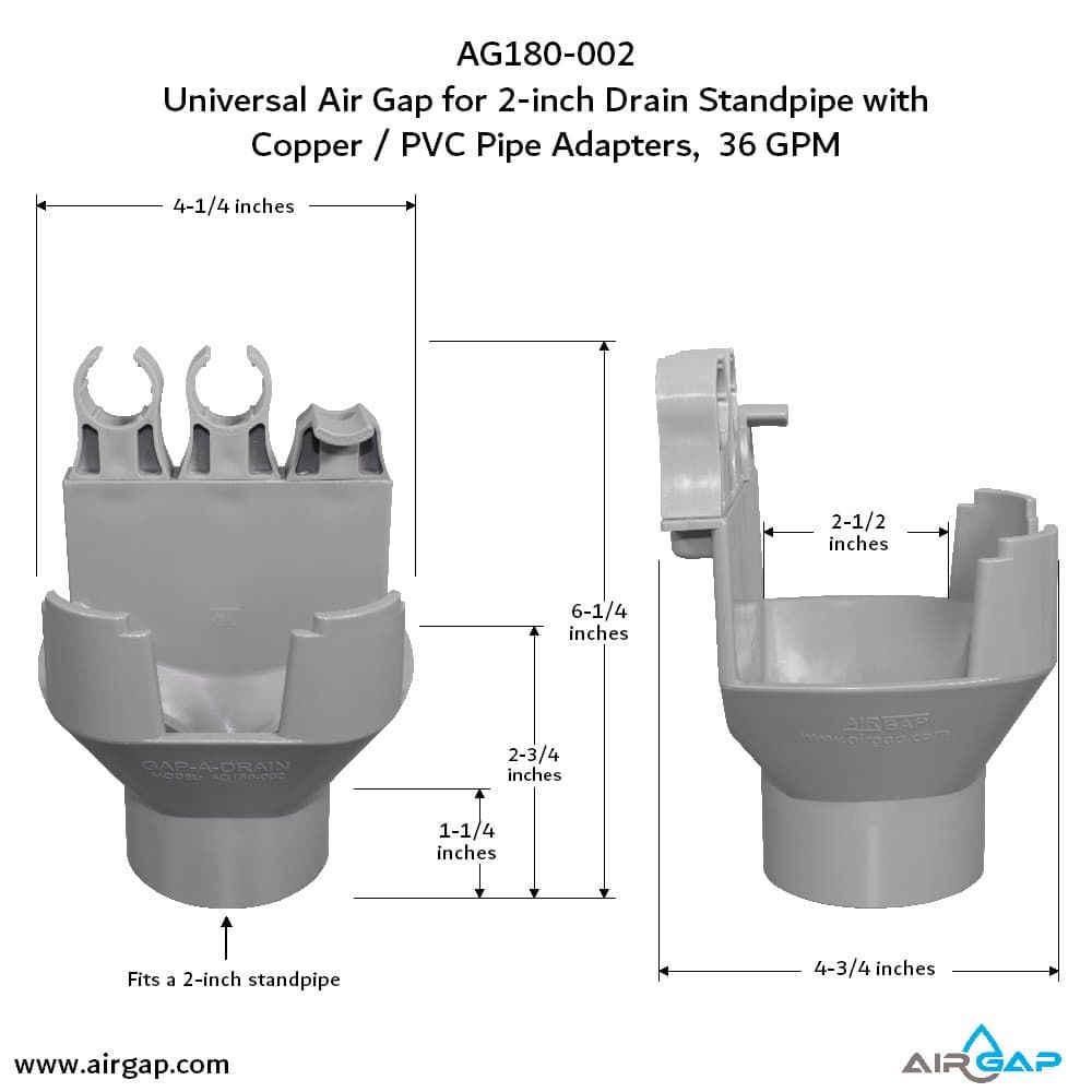GAP-A-DRAIN AG180-002 Universal Airgap – Fresh Water Systems