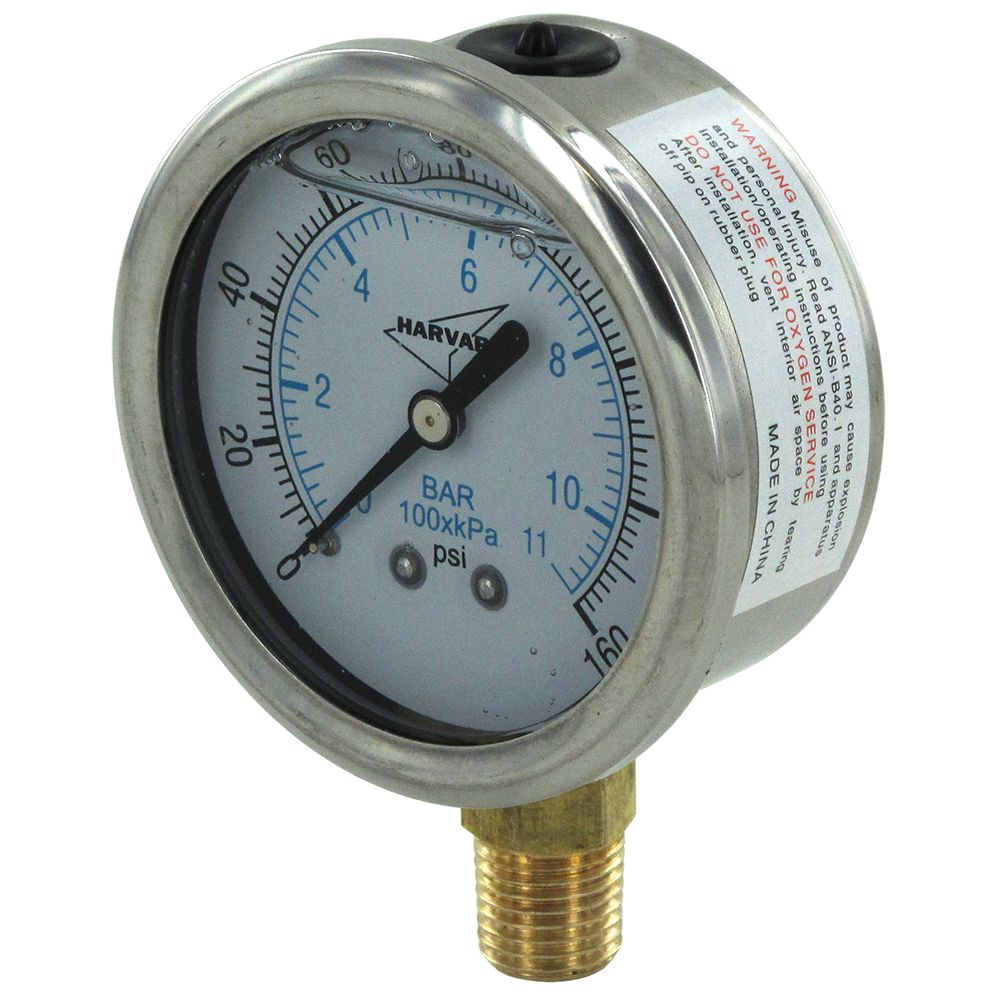 Water Pressure Gauge 160 PSI, 1/4" MPT, 2.5" Plastic Dial, Lower Mount – Fresh Water Systems